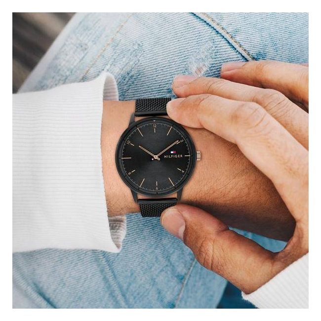 TOMMY HILFIGER Herrenuhr HENDRIX Casual Armband Mesh Edelstahl Schwarz jetzt gunstig kaufen